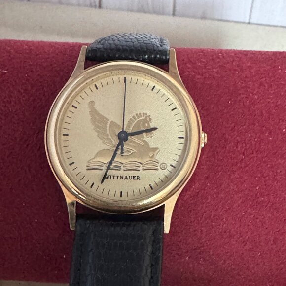 Wittnauer | Accessories | Vintage Wittnauer Pegasus Watch Black Leather ...